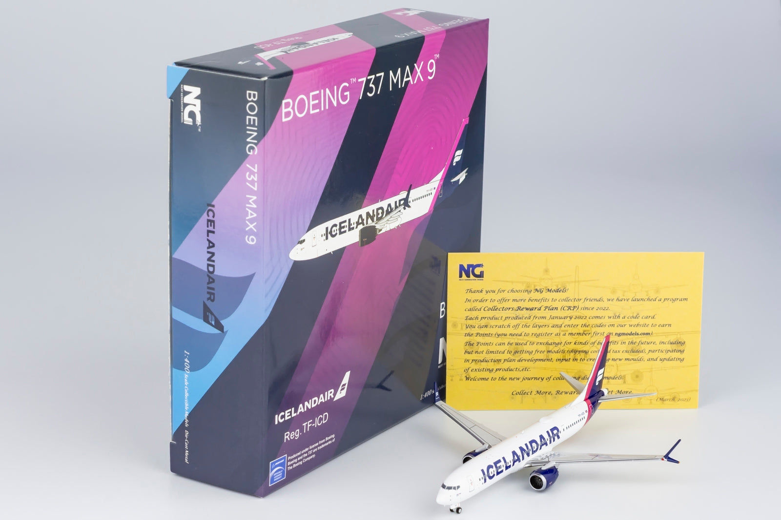 NG Models 1:400 Icelandair Boeing 737 MAX 9 TF-ICD "Baula" (Magenta ta ...