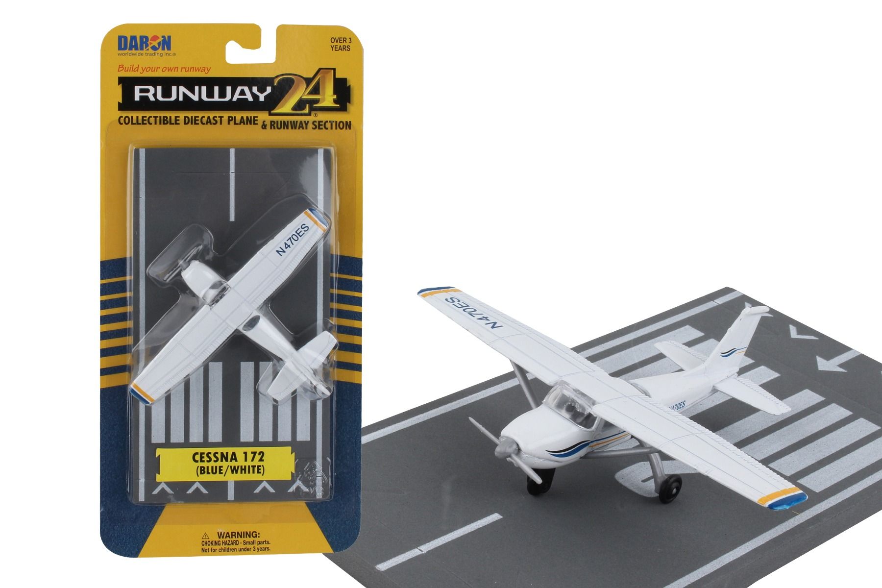 Daron Runway24 Cessna 172 Skyhawk N470ES (Blue & White) w/ Runway RW06 ...