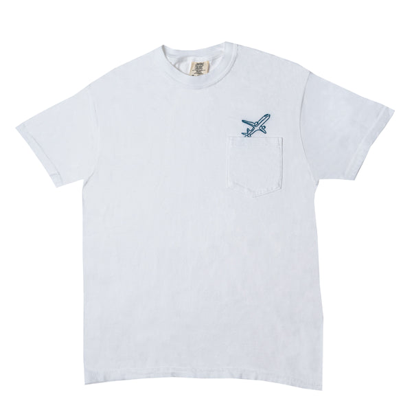 Airplane Embroidered Pocket T-Shirt - White - DGPilot