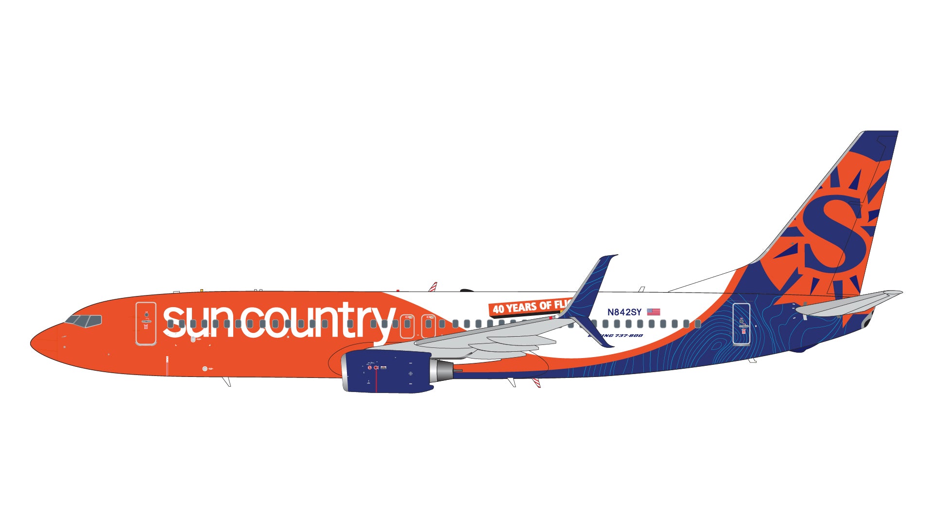 GeminiJets 1:200 Sun Country Airlines Boeing 737-800S N842SY "40 Years ...